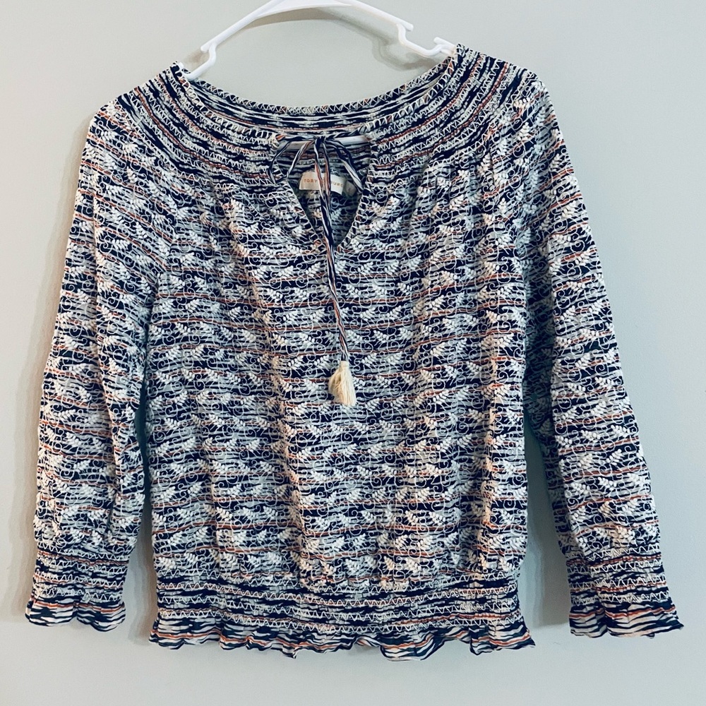 Tory Burch Smocked Embroidered Nadia Blouse - Gem